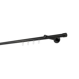 ONDECO Gardinenstange auf Ma&szlig; Innenlauf 20mm Cap 1-lauf Wandtr&auml;ger 12cm mit Gleiter Farbe: Schwarz, Gr&ouml;&szlig;e: 350cm