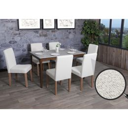 MCW 6er-Set Esszimmerstuhl Littau, Stuhl K&uuml;chenstuhl Hochlehner, Stoff/Textil Boucl&eacute; Holz ~ creme, naturfarbene Beine