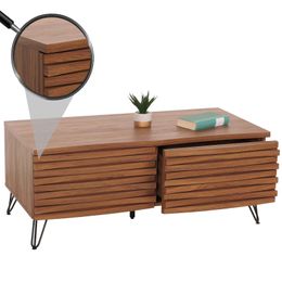 Couchtisch MCW-M49, Wohnzimmertisch Tisch, 3D-Design 2 Schubladen MDF Metall 46x110x55cm ~ Walnuss-Optik