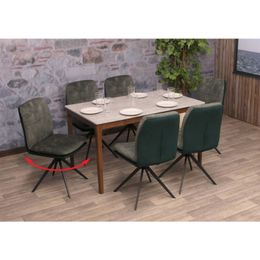 6er-Set Esszimmerstuhl MCW-M68, K&uuml;chenstuhl Lehnstuhl, drehbar Auto-Position, Metall Stoff/Textil ~ gr&uuml;n
