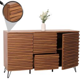 Sideboard MCW-M49, Schrank Kommode Highboard, 3D-Design Stauf&auml;cher, MDF Metall 85x142x44cm ~ Walnuss-Optik