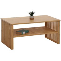 Bambus Couchtisch MCW-N80, Wohnzimmertisch Tisch Sofatisch Beistelltisch, Ablagefach MVG-zertifiziert 46x97x55cm