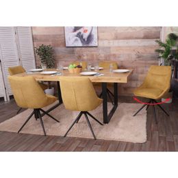 6er-Set Esszimmerstuhl MCW-M65, K&uuml;chenstuhl Lehnstuhl Stuhl, drehbar Auto-Position Metall Stoff/Textil ~ senfgelb