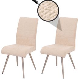 2er-Set Esszimmerstuhl MCW-G55, K&uuml;chenstuhl Lehnstuhl, Edelstahl geb&uuml;rstet Stoff/Textil Chenille &Ouml;ko-Tex ~ creme