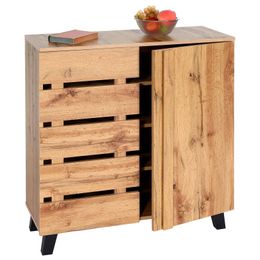 Kommode MCW-M46, Schrank Sideboard Anrichte Highboard, 2 T&uuml;ren 88x80x34cm, naturfarben