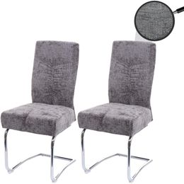 2er-Set Esszimmerstuhl MCW-G56, K&uuml;chenstuhl Freischwinger Stuhl Lehnstuhl, Metall Stoff/Textil Chenille ~ dunkelgrau