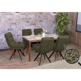 6er-Set Esszimmerstuhl MCW-G66, K&uuml;chenstuhl, drehbar Auto-Position Stoff/Textil Boucl&eacute; MVG ~ gr&uuml;n