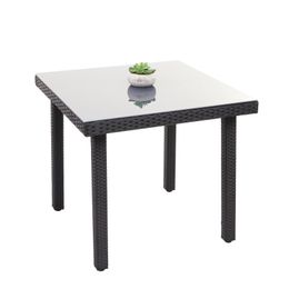 MCW Poly-Rattan Gartentisch Chieti, Esstisch Beistelltisch Tisch mit Glasplatte, 80x80cm ~ schwarz