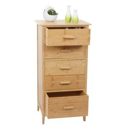 Bambus Kommode MCW-M24, Badezimmerschrank Schrank Anrichte Badschrank Beistellschrank, 5 Schubladen, MVG 100x50x40cm