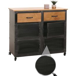 Kommode MCW-N28, Schrank, Rollen 2 Schubladen, 3D-Struktur Industrial Retro Metall Holz 90x100x40cm ~ schwarz, natur