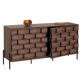 Sideboard MCW-M44, Kommode Schrank Anrichte, 3D-Flecht-Design Push-to-open T&uuml;ren 152x80x40cm, braun