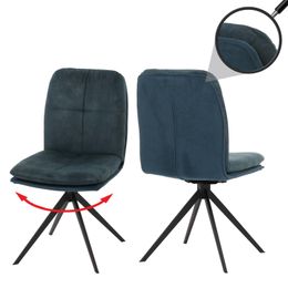 2er-Set Esszimmerstuhl MCW-M68, K&uuml;chenstuhl Lehnstuhl, drehbar Auto-Position, Metall Stoff/Textil ~ blau