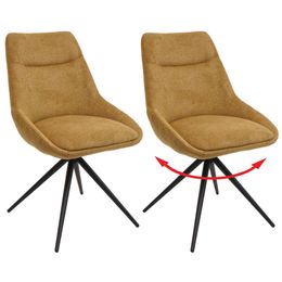 2er-Set Esszimmerstuhl MCW-M65, K&uuml;chenstuhl Lehnstuhl Stuhl, drehbar Auto-Position Metall Stoff/Textil ~ senfgelb