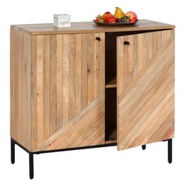 Highboard MCW-L95, Kommode Schrank Sideboard, Massiv-Holz Mango 86x90x43cm MVG-zertifiziert, natur