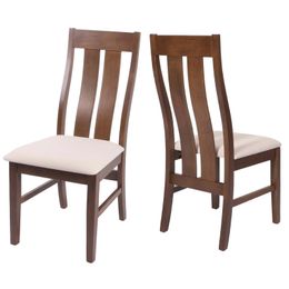 2er-Set Esszimmerstuhl MCW-M58, K&uuml;chenstuhl Lehnstuhl Stuhl, Stoff/Textil Massiv-Holz ~ dunkles Gestell, creme