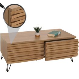 Couchtisch MCW-M49, Wohnzimmertisch Tisch, 3D-Design 2 Schubladen MDF Metall 46x110x55cm ~ natur