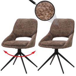 2er-Set Esszimmerstuhl MCW-N73, K&uuml;chenstuhl, drehbar Auto-Return, Stoff/Textil Chenille (490g/m&sup2;) &Ouml;ko-Tex ~ braun