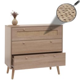 Schubladenkommode MCW-M39, Schrank Sideboard Highboard, Kubu Rattan Holz Melamin, 78x80x39cm Eiche-Optik