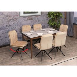 6er-Set Esszimmerstuhl MCW-M68, K&uuml;chenstuhl Lehnstuhl, drehbar Auto-Position, Metall Stoff/Textil ~ beige