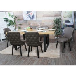 6er-Set Esszimmerstuhl MCW-M60, Polsterstuhl K&uuml;chenstuhl Lehnstuhl Stuhl, Stoff/Textil Massiv-Holz ~ dunkelgr&uuml;n-grau