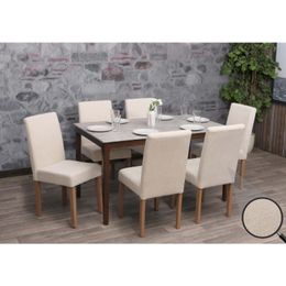 MCW 6er-Set Esszimmerstuhl Littau, Stuhl K&uuml;chenstuhl Hochlehner, Stoff/Textil Chenille Holz ~ creme, naturfarbene Beine