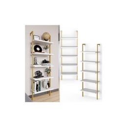 VICCO Loft B&uuml;cherregal Ava Standregal Wandregal 5 Ablagen Leiterregal Gold