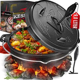 Kesser&reg; Dutch Oven Set BBQ Feuertopf Schmortopf, Gusseisen Topf mit Deckelheber Henkel und Schlitz f&uuml;r Themormeter, kochkessel Grilltopf Gulaschkessel f&uuml;r Oudoor & Indoor