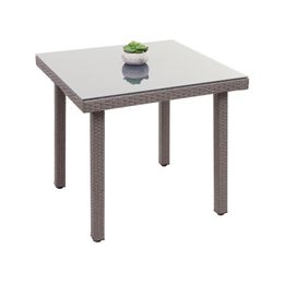 MCW Poly-Rattan Gartentisch Chieti, Esstisch Beistelltisch Tisch mit Glasplatte, 80x80cm ~ grau