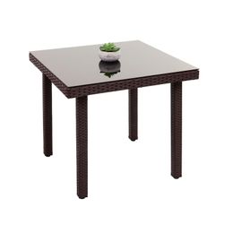 MCW Poly-Rattan Gartentisch Chieti, Esstisch Beistelltisch Tisch mit Glasplatte, 80x80cm ~ braun