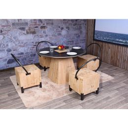 4er-Set Esszimmerstuhl MCW-L76, Besucherstuhl Hocker, Industrial Metall Massiv-Holz MVG-zertifiziert, natur