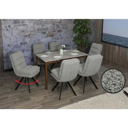 6er-Set Esszimmerstuhl MCW-G66, K&uuml;chenstuhl, drehbar Auto-Position Stoff/Textil Boucl&eacute; MVG ~ hellgrau