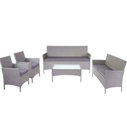 MCW 3-2-1-1 Poly-Rattan Garten-Garnitur Hamar, Lounge-Set Sitzgruppe Sofa ~ grau, Kissen anthrazit