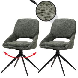 2er-Set Esszimmerstuhl MCW-N73, K&uuml;chenstuhl, drehbar Auto-Return, Stoff/Textil Chenille (490g/m&sup2;) &Ouml;ko-Tex ~ gr&uuml;n