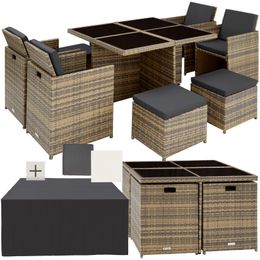TecTake&reg; Aluminium Rattan Sitzgruppe, wetterfest und UV-best&auml;ndig, f&uuml;r 4 bis 8 Personen, zusammenschiebbar, inklusive Schutzh&uuml;lle