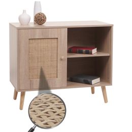 Kommode MCW-M39, Schrank Sideboard Highboard, Staufach, Kubu Rattan Holz Melamin, 67x80x38cm Eiche-Optik