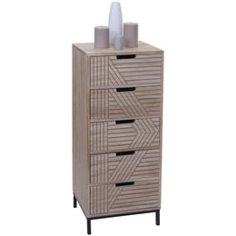 Kommode MCW-N90, Schrank Highboard, 3D-Design 5 Schubladen Holz Metall 84x35x29cm ~ natur