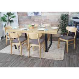 6er-Set Esszimmerstuhl MCW-M59, K&uuml;chenstuhl Stuhl, Stoff/Textil Massiv-Holz ~ helles Gestell, taupe