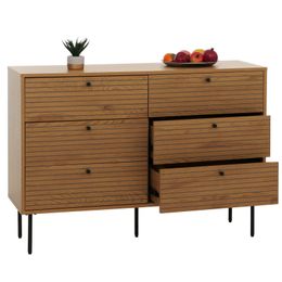 Kommode MCW-N78, Sideboard Schrank, 6 Schubladen, skandinavischer Stil Metall Holz Melamin MVG 85x120x40cm ~ natur