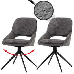 2er-Set Esszimmerstuhl MCW-N73, K&uuml;chenstuhl, drehbar Auto-Return, Stoff/Textil Chenille (490g/m&sup2;) &Ouml;ko-Tex ~ dunkelgrau
