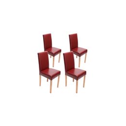 MCW 4er-Set Esszimmerstuhl Stuhl K&uuml;chenstuhl Littau ~ Leder, rot helle Beine
