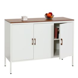 Kommode MCW-L84, Sideboard Schrank Anrichte, 3 T&uuml;ren Metall 90x120x40cm, Melamin beschichtet ~ wei&szlig;