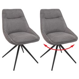 2er-Set Esszimmerstuhl MCW-M65, K&uuml;chenstuhl Lehnstuhl Stuhl, drehbar Auto-Position Metall Stoff/Textil ~ grau