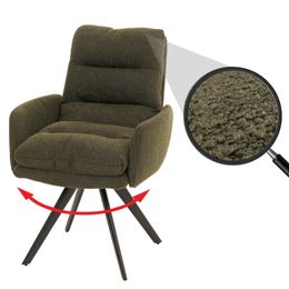 Esszimmerstuhl MCW-G66, K&uuml;chenstuhl Stuhl, drehbar Auto-Position Stoff/Textil Boucl&eacute; MVG ~ gr&uuml;n, mit Armlehne