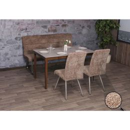 Esszimmer-Set MCW-G55, 2er-Set Stuhl + Sitzbank 160cm, Edelstahl geb&uuml;rstet Stoff/Textil Chenille ~ braun