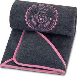 HUND IST K&Ouml;NIG &reg; Hundehandtuch extra saugf&auml;hig | Hunde Handtuch aus Mikrofaser mit 4 Eingriffen grau/ rosa