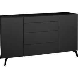 Mäusbacher Kommode MÄUSBACHER "Imola TOPSELLER", anthrazit matt lack, glas anthrazit glanz, Füße aus Metall-4 Packstücke, 2 St., Sideboards, Kommode mit Glasfront und Glasoberplatte