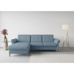 Sit & More Ecksofa SIT & MORE "G&ouml;teborg", blau (eisblau), B:268cm H:90cm T:176cm, Sofas, Ecksofa, Sitztiefenverstellung und Federkern, wahlweise mit Bettfunktion