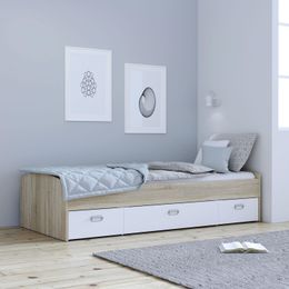 Stauraumbett FORTE "Jugendbett, 3 Schubladen auf Mettallauszügen", weiß (sonoma eiche, weiß, sonoma eiche, sonoma eiche), B:94cm H:50cm, Betten, schnelle Montage