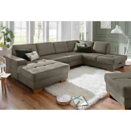 Wohnlandschaft Home Affaire "Puccini U-Form", braun (savannah), B:340cm H:86cm T:224cm, Luxus-Microfaser (100% Polyester);Luxus-Microfaser ALTARA NUBUCK (100% Polyester);Luxus-Microfaser Lederoptik (100% Polyester), Sofas, Wohnlandschaft, mit Federkern, Sitztiefenverstellung, Kontrastnaht