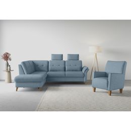 Sit & More Ecksofa SIT & MORE "G&ouml;teborg", blau (eisblau), B:250cm H:90cm T:226cm, Sofas, Ecksofa, inkl. Sitztiefenverstellung, wahlweise mit Bettfunktion & Bettkasten